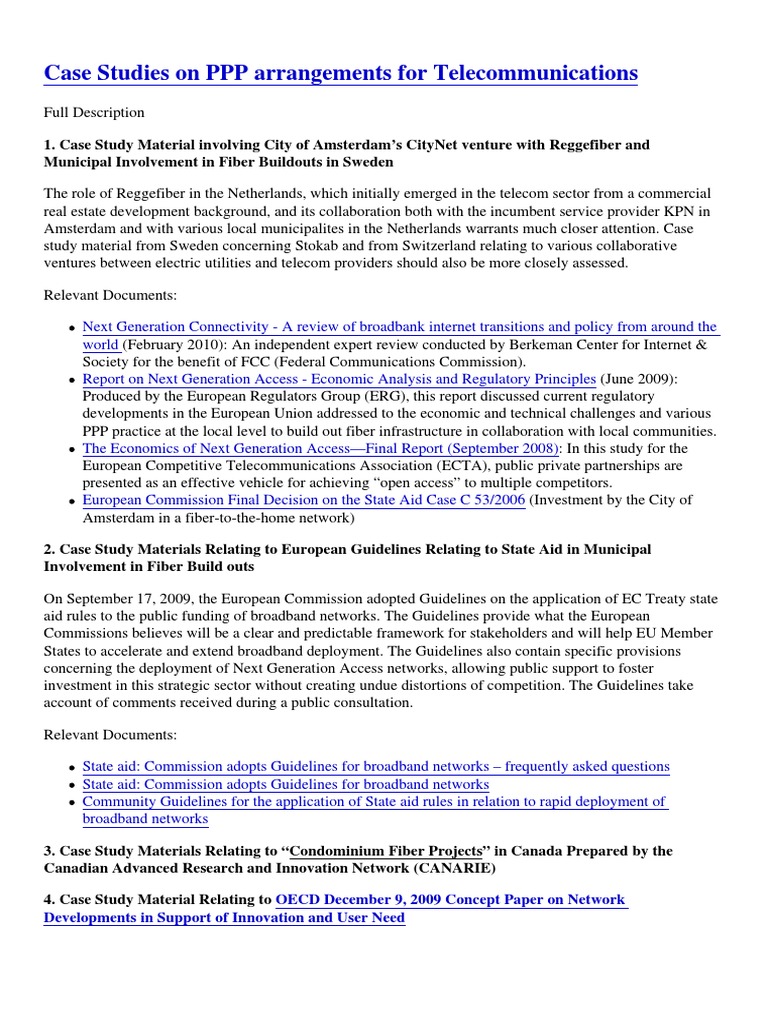 Case Studies On PPP Arrangements For Telecommunications | PDF | Fiber ...