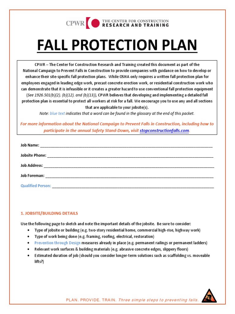 CPWR Generic Fall Protection Plan | PDF | Safety