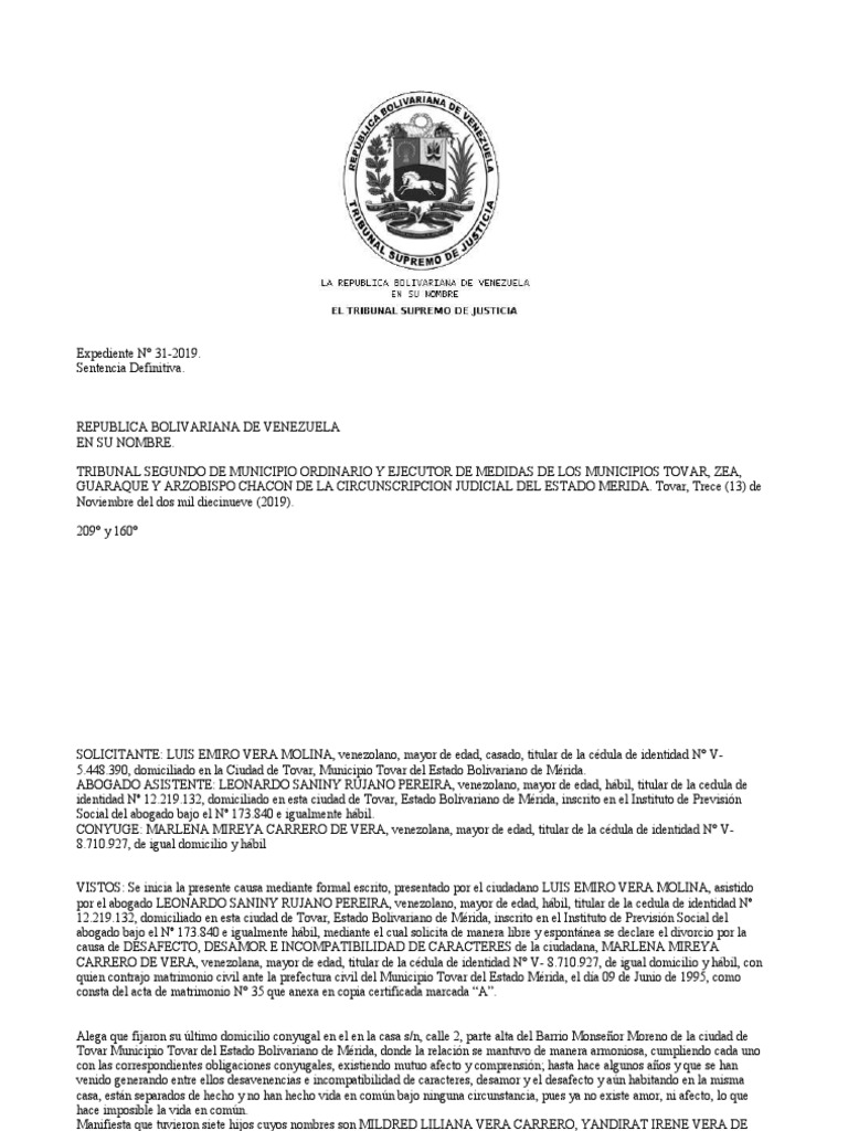 Sentencia Definitiva de Divorcio | PDF | Divorcio | Matrimonio