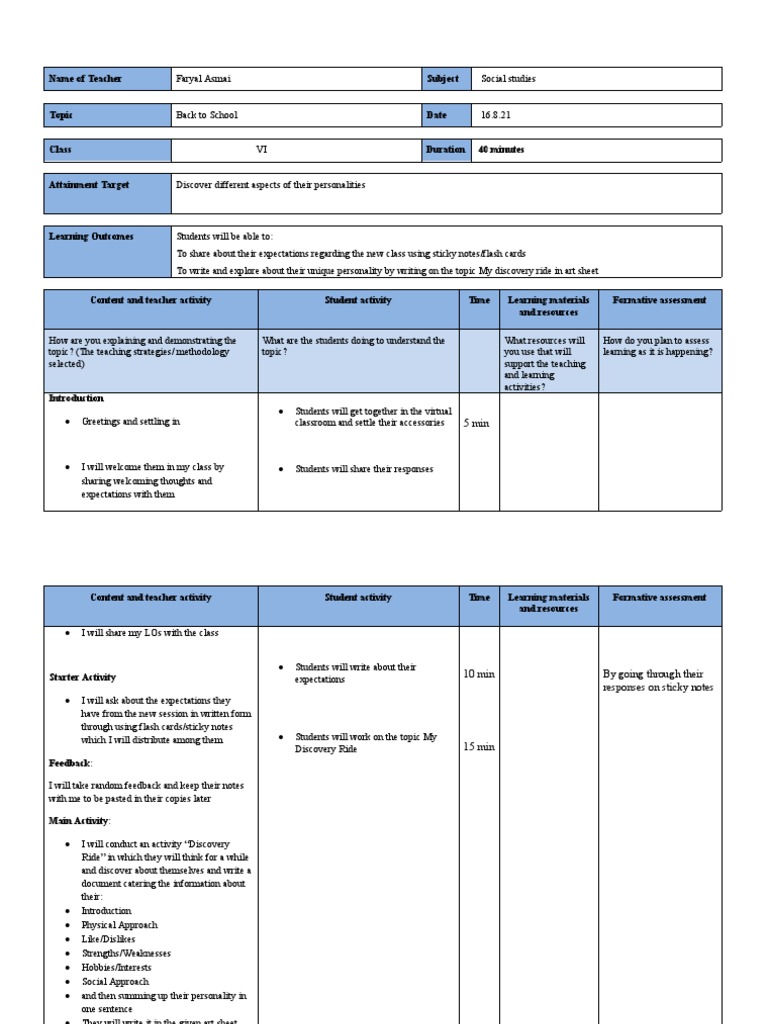 Back to School Plan by Faryal Asmai (1) | PDF | Cognition | Cognitive ...