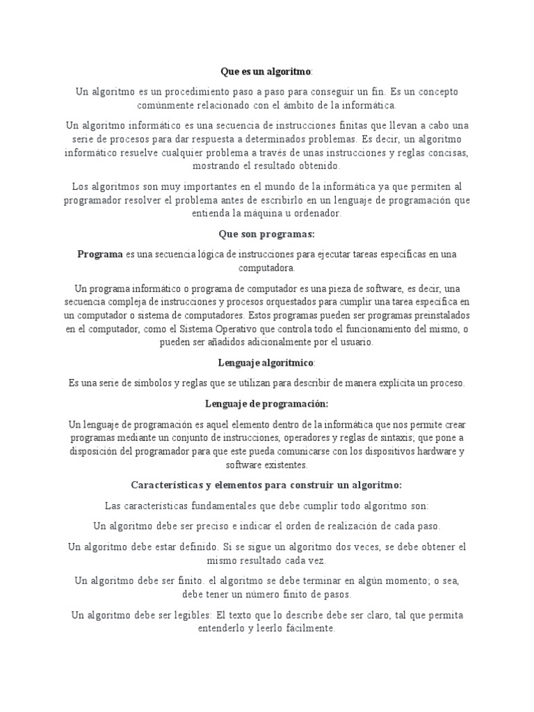 Que Es Un Algoritmo | PDF | Algoritmos | Lenguaje de programación