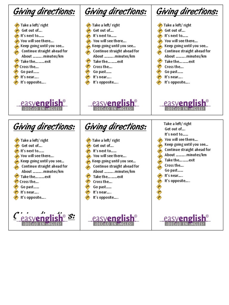 Cards For Giving Directions | PDF