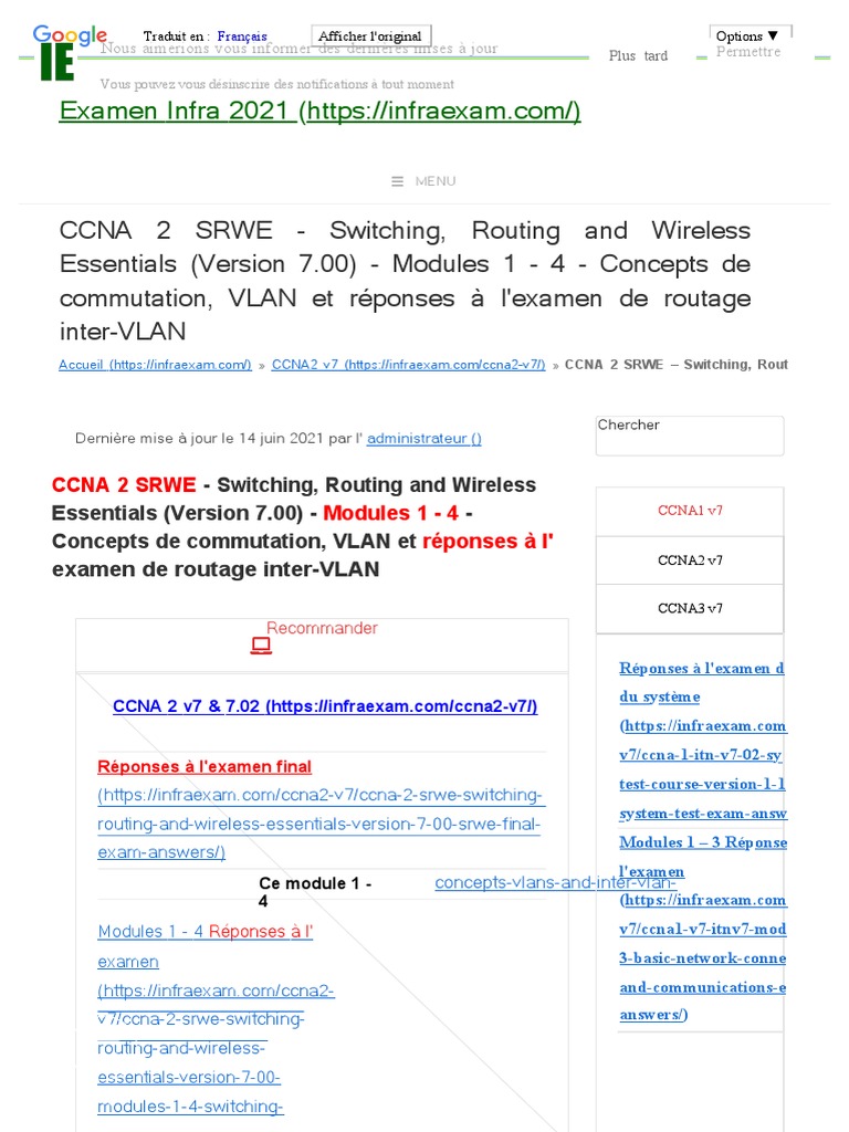 CCNA 2 SRWE - Switching, Routing, and Wireless Essentials (Version 7.00) - Modules 1 - 4 ...