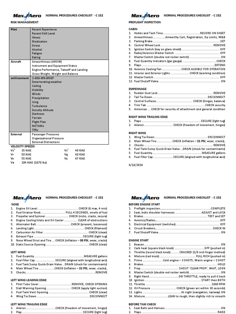Cessna 152 Checklist2 | PDF | Flap (Aeronautics) | Takeoff
