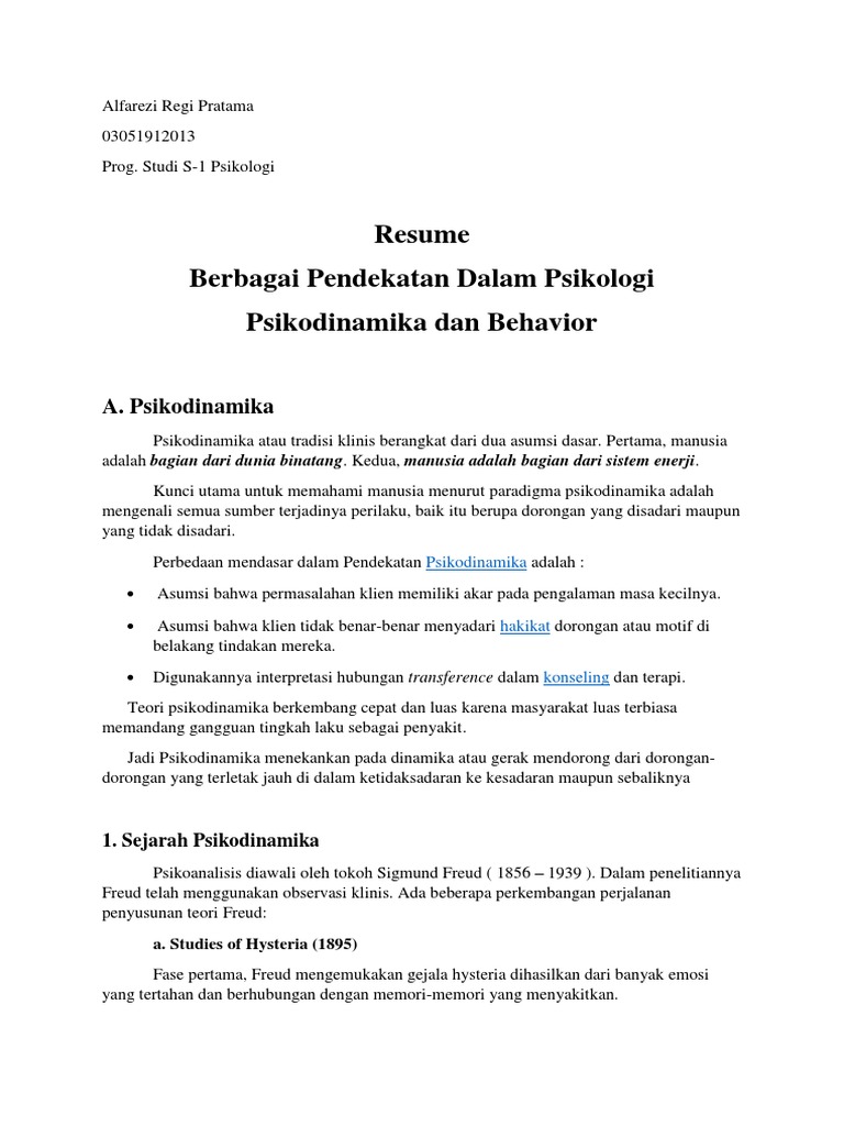 Resume Pendekatan Dalam Psikologi - Alfarezi Regi Pratama | PDF