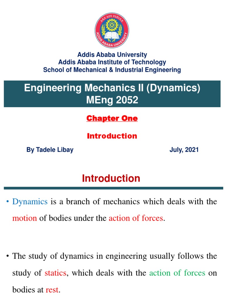 Engineering Mechanics Ii (Dynamics) Meng 2052: Chapter One | PDF ...