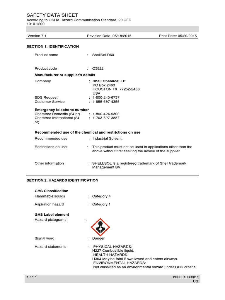 Safety Data Sheet: Section 1. Identification | PDF | Personal ...