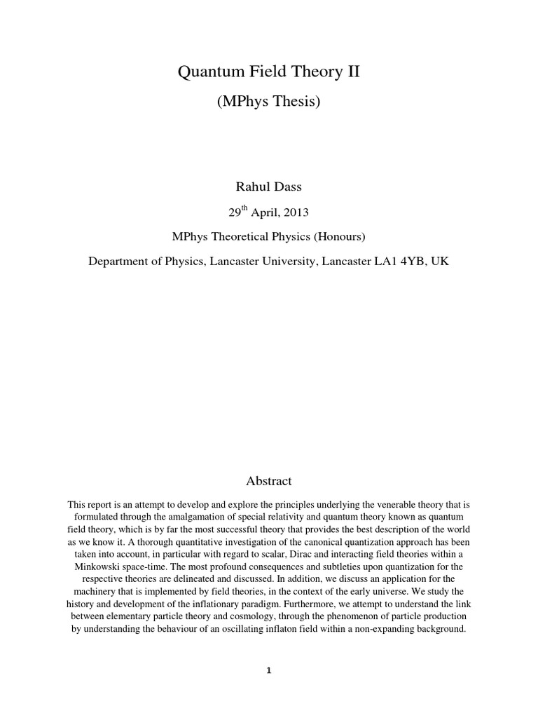 Quantum Field Theory Ii: (Mphys Thesis) | Download Free PDF | Quantum Field Theory | Field (Physics)