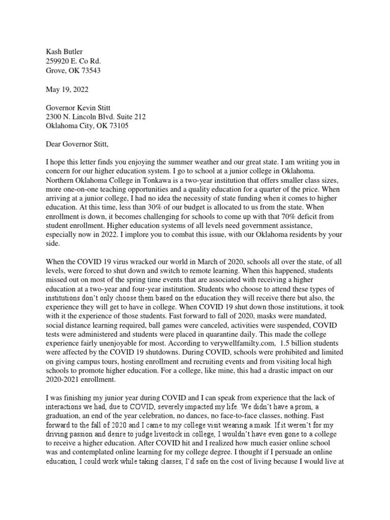 Kash Butler Letter | PDF | Tuition Payments | Inflation