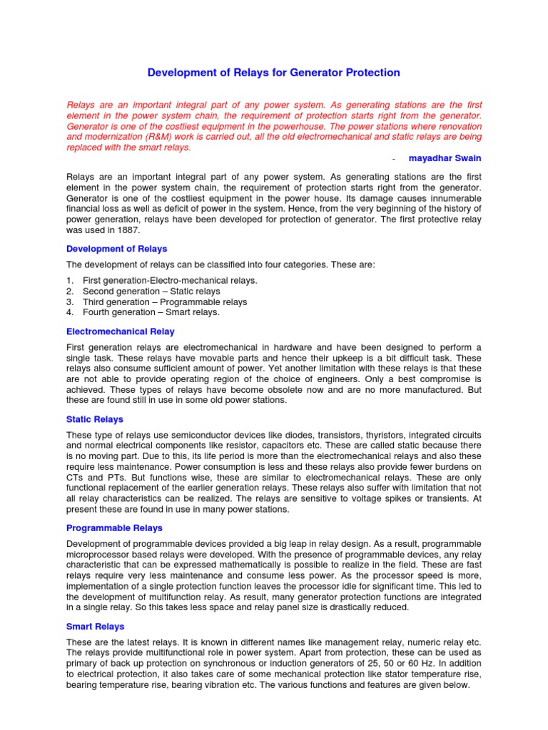 History of Protection Relay | PDF | Electric Power System | Relay