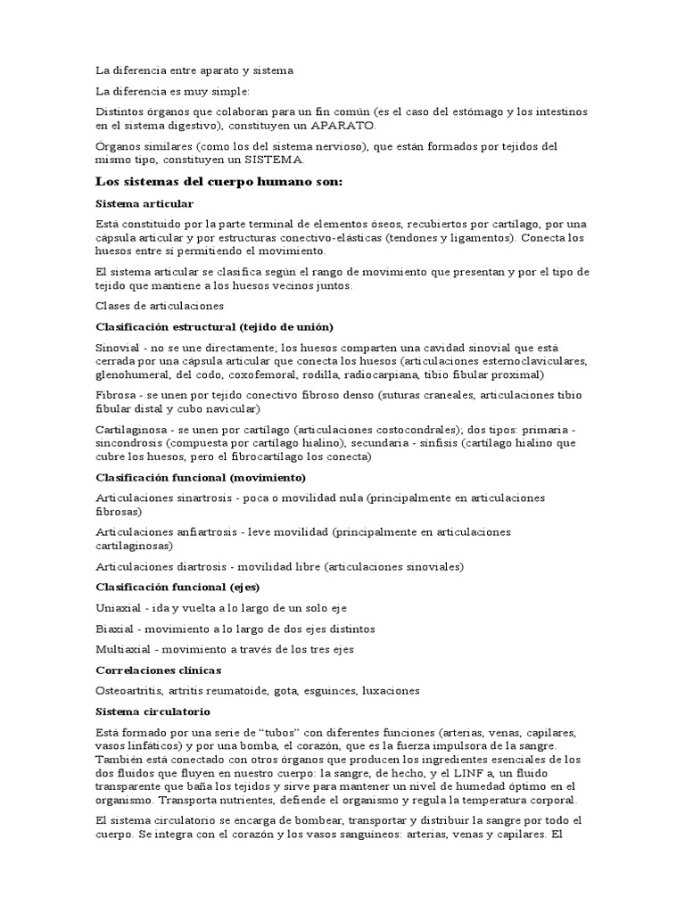 La Diferencia Entre Aparato y Sistema | PDF | Articulación | Sistema ...