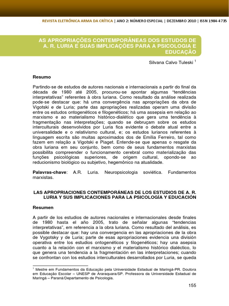 2 As Apropriações Contemporâneas Dos Estudos de AR Luria e Suas ...