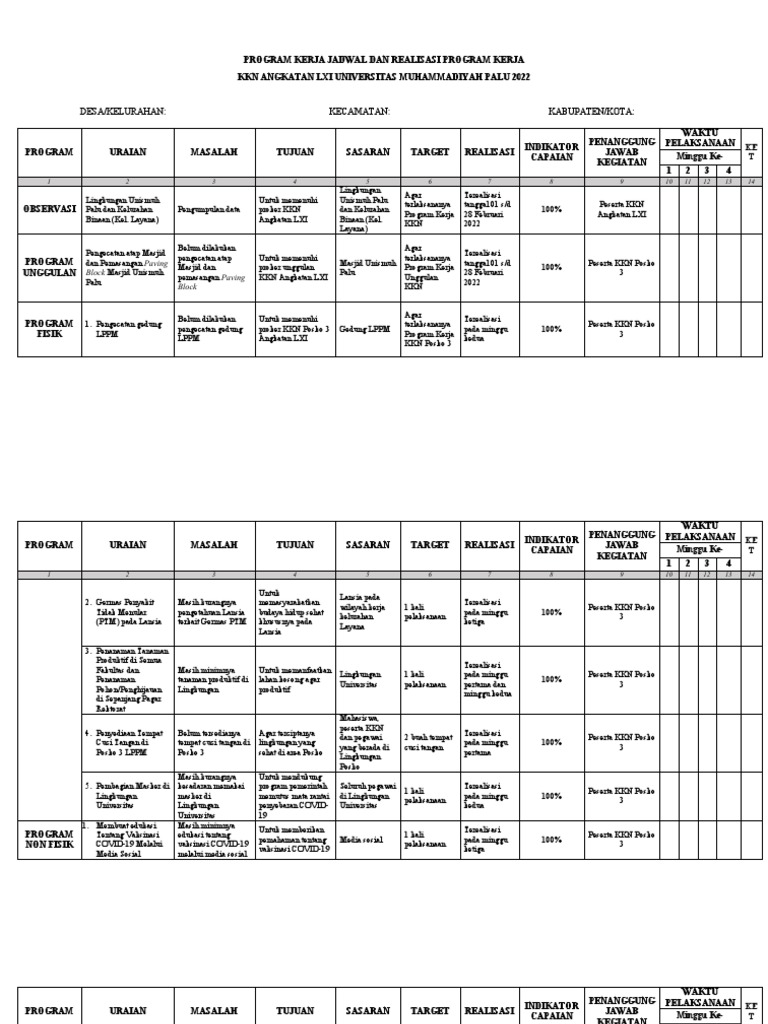 Program Kerja Jadwal Dan Realisasi Program Kerja | PDF