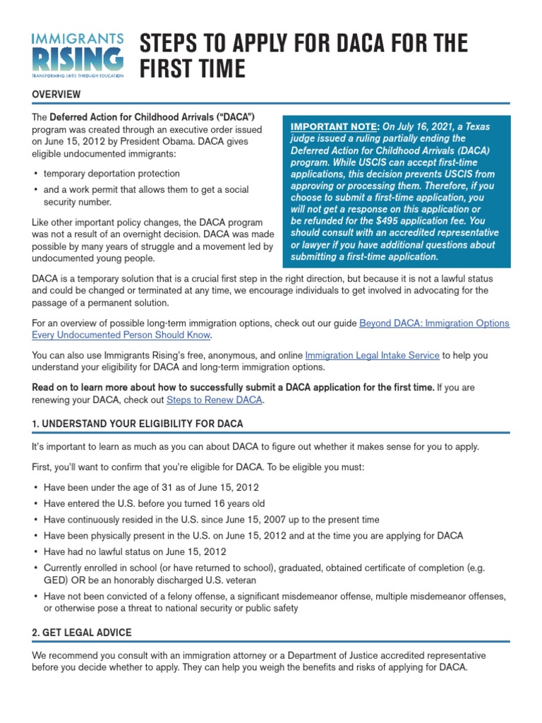 First-Time DACA Application Guide | PDF | Deferred Action For Childhood ...