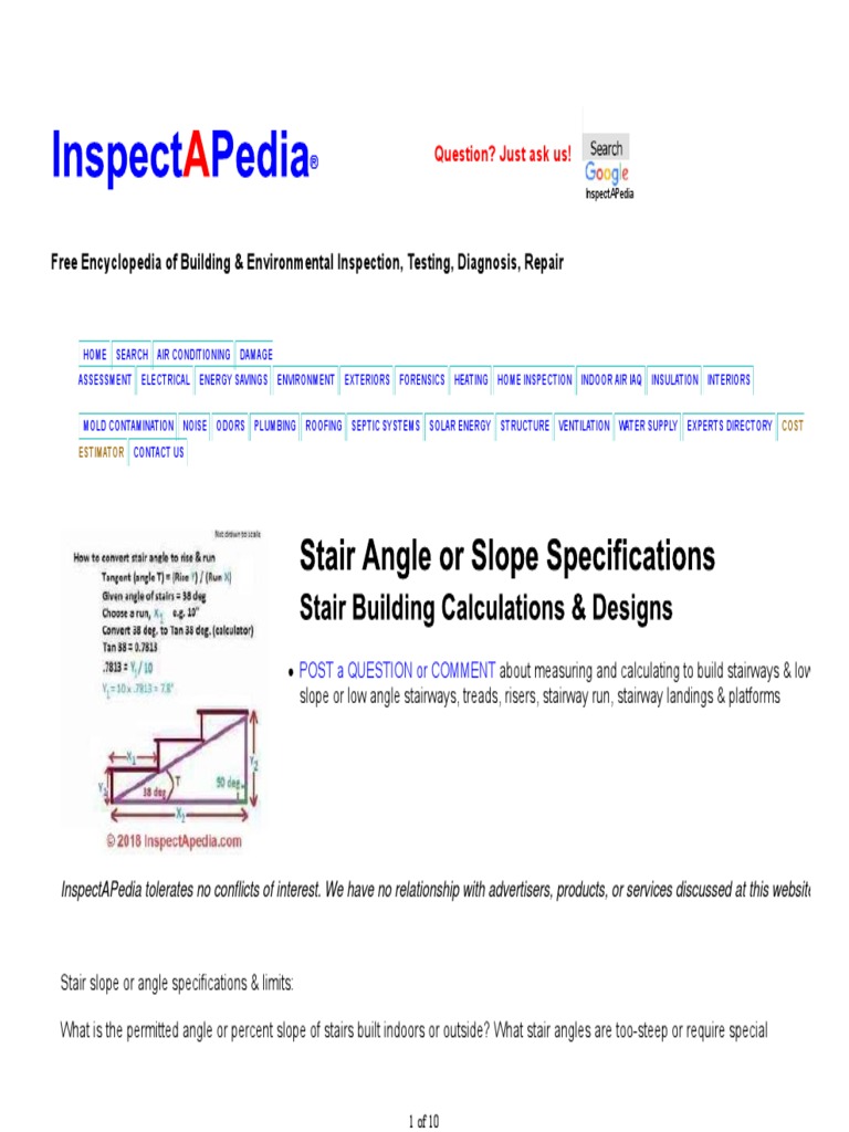 Stair Angle or Slope Specifications Stair Construction Calculations ...
