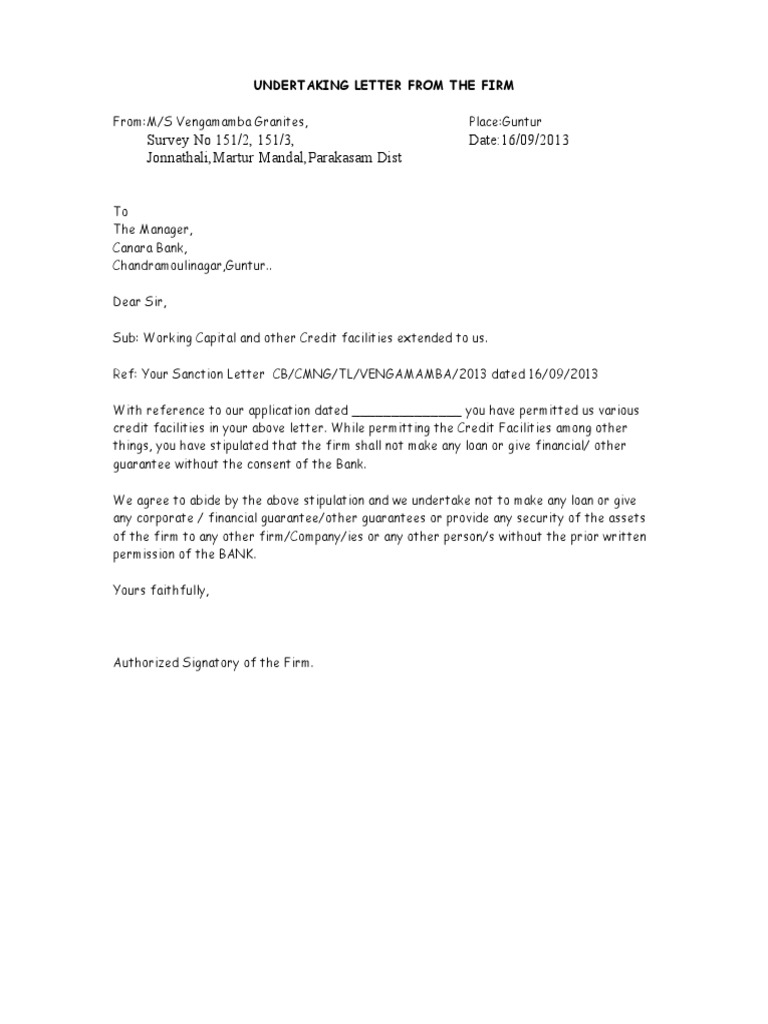 Undertaking Letters and Declarations for Loan Facilities | PDF | Banks ...