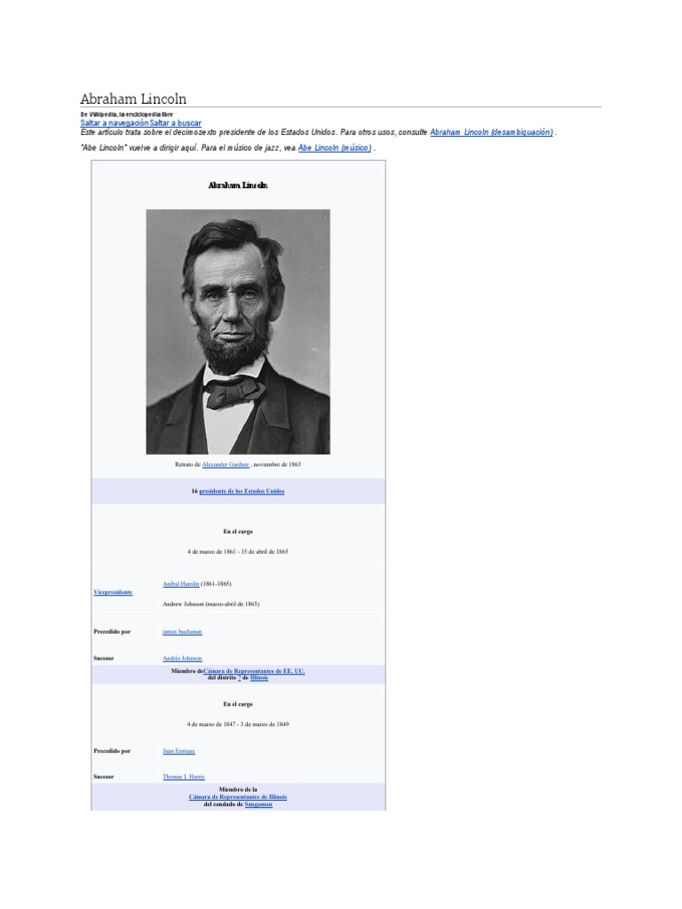 Abraham Lincoln | PDF | Abraham Lincoln | Unión (guerra civil americana)