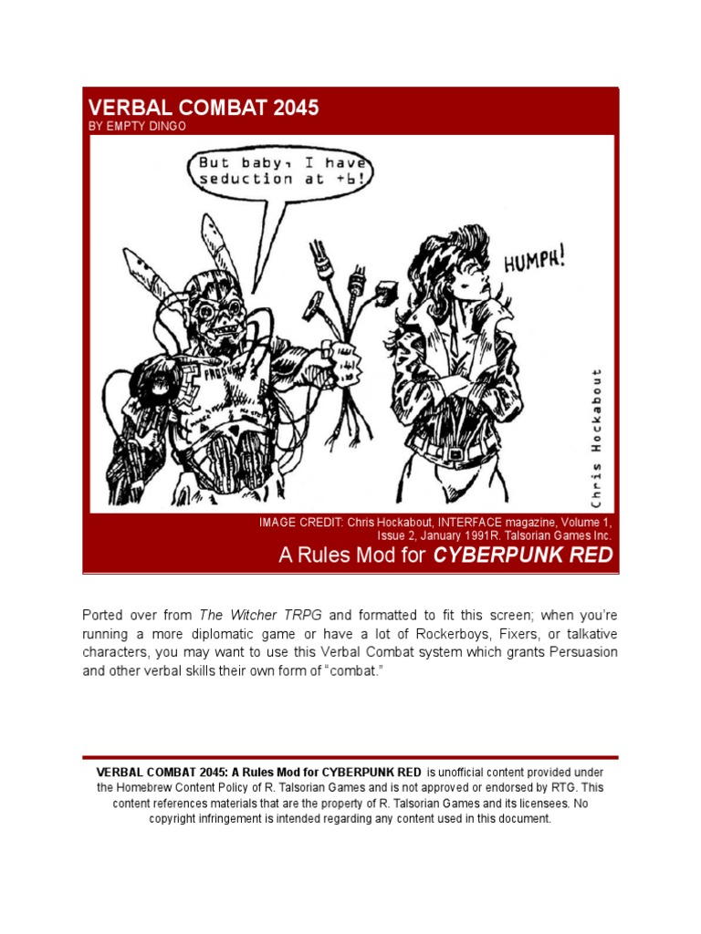 Verbal Combat 2045 - A Rules Mod For Cyberpunk Red | PDF