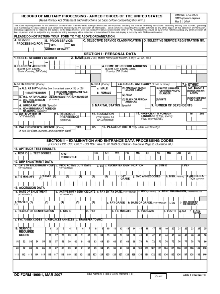 DD 1966 | PDF | Military Service | United States Armed Forces