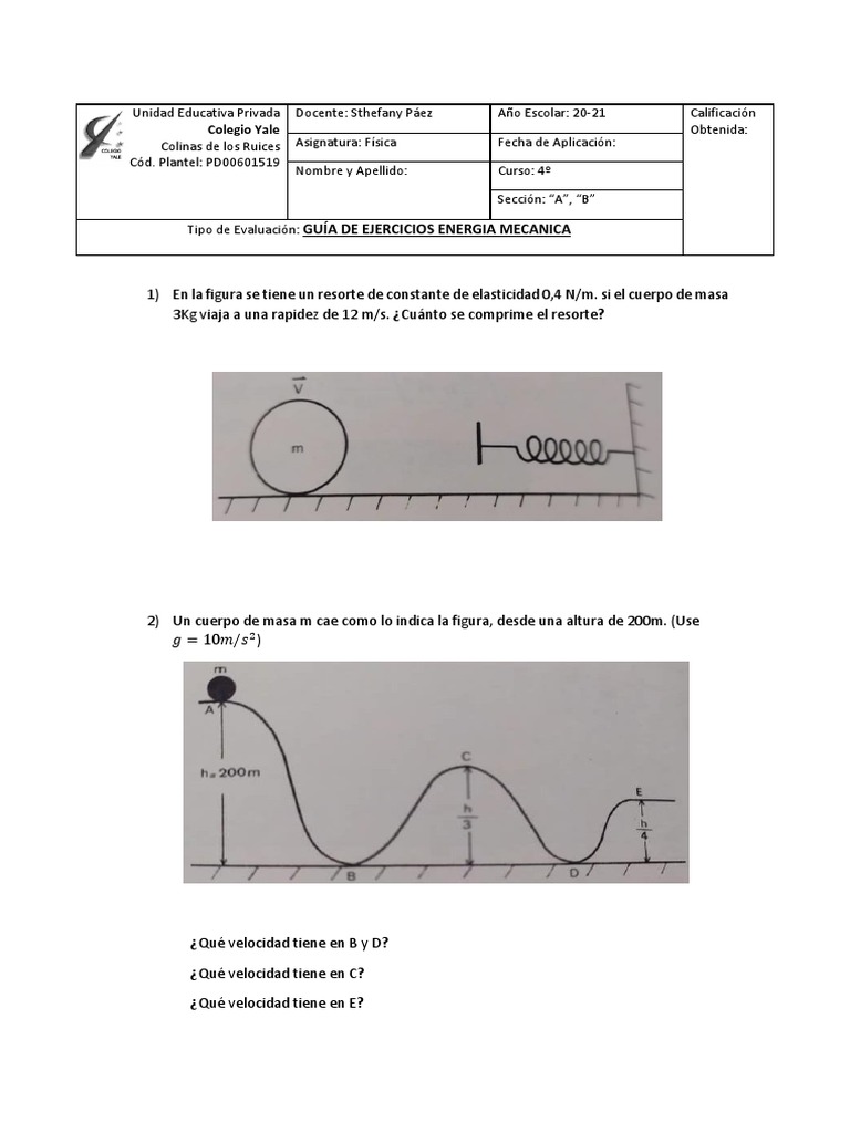 Ejercicios de Energía Mecánica en Física | PDF