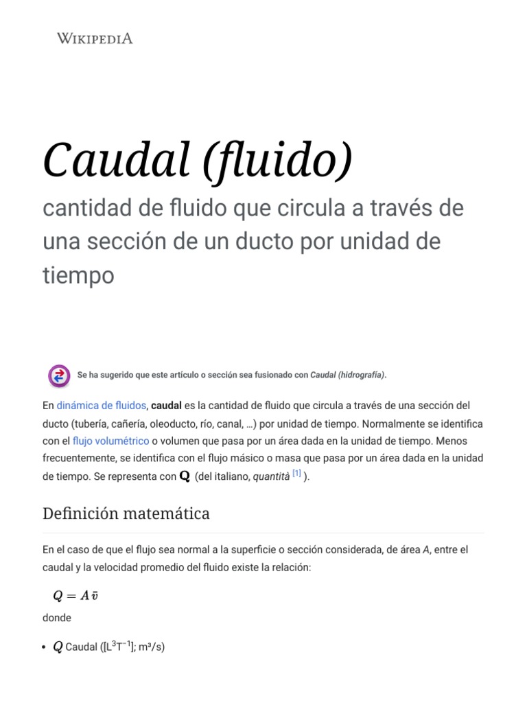 Caudal (Fluido) - Wikipedia, La Enciclopedia Libre | PDF | Descarga ...