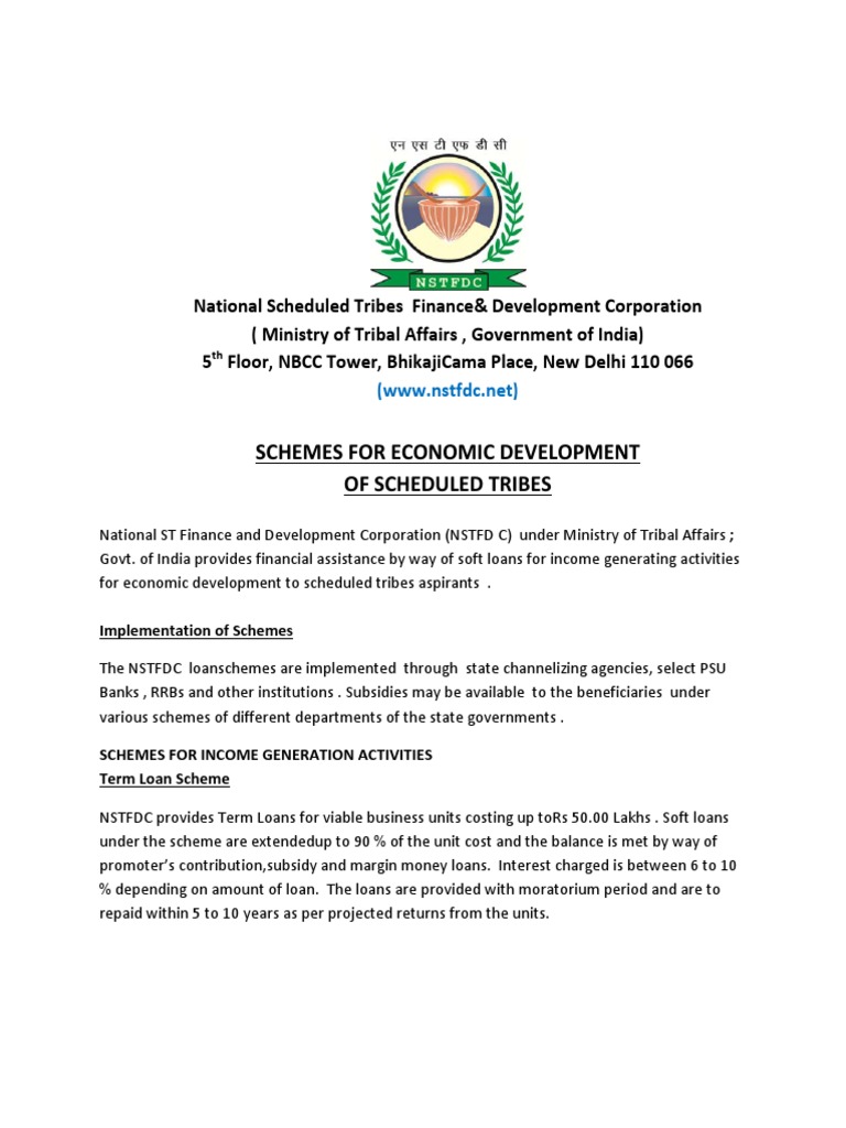 Schemes For Economic Development of Scheduled Tribes | PDF | Loans ...