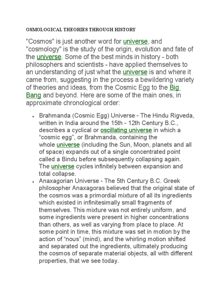 cOSMOLOGICAL THEORIES THROUGH HISTORY | PDF | Heliocentrism | Inflation ...