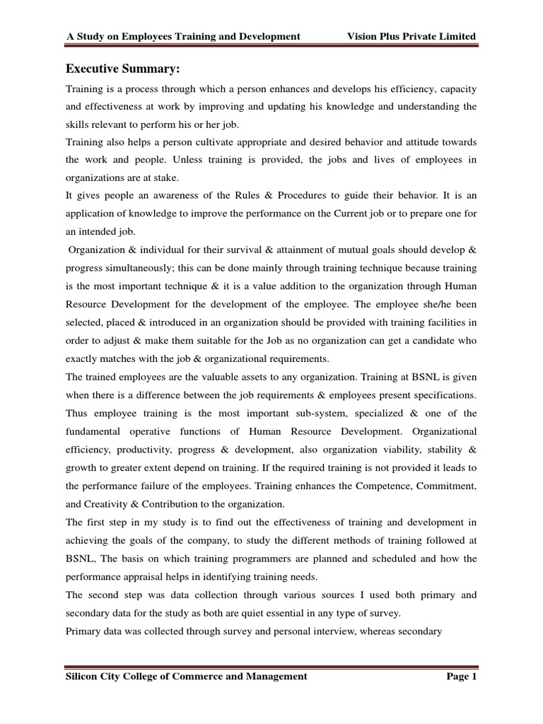 Final Project Report On Training and Development | PDF | Goal | Employment