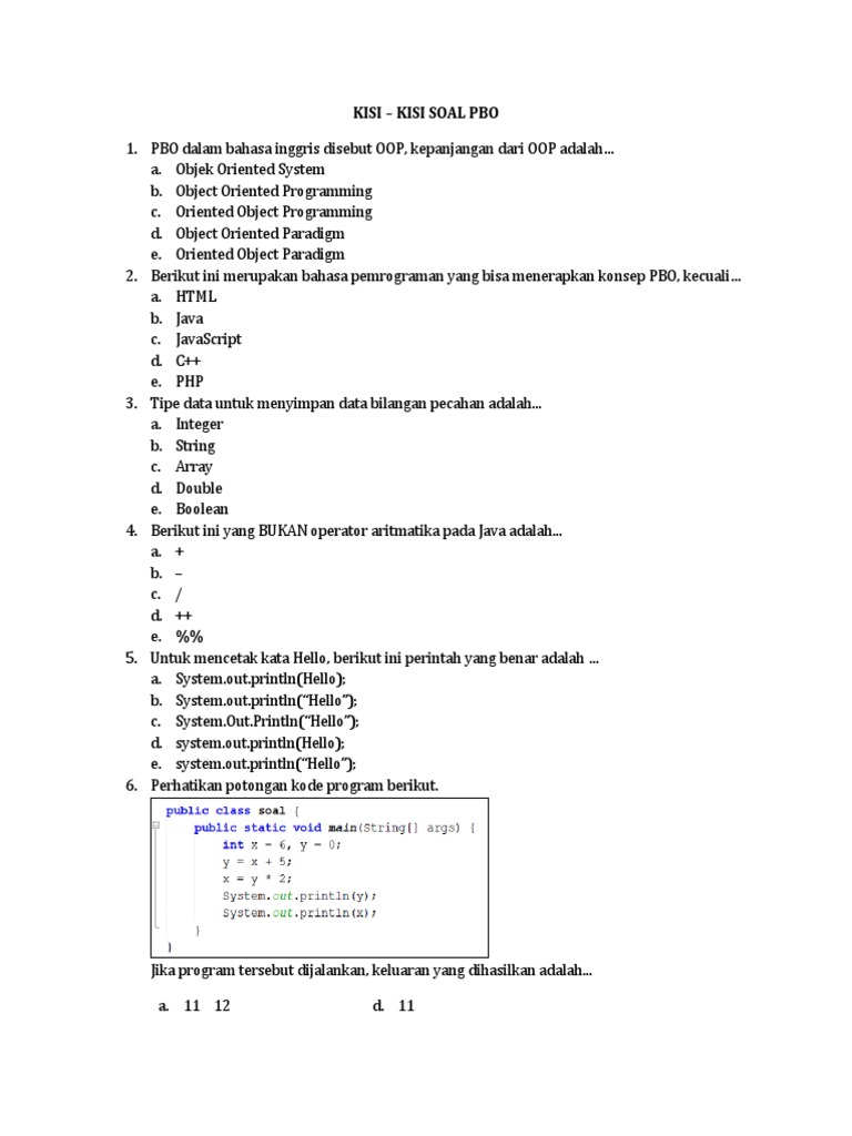 Kisi-Kisi Soal PBO dan OOP | PDF