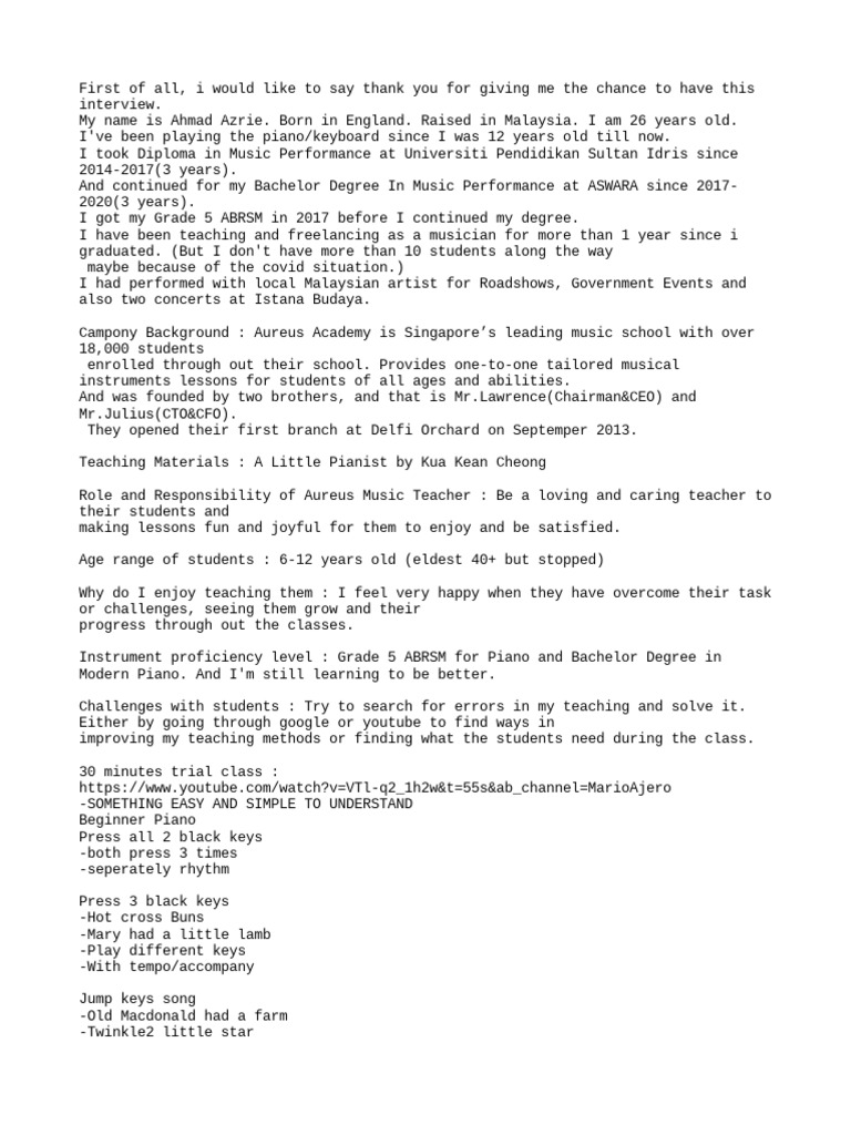 Interview Aureus | PDF | Behavior Modification | Learning