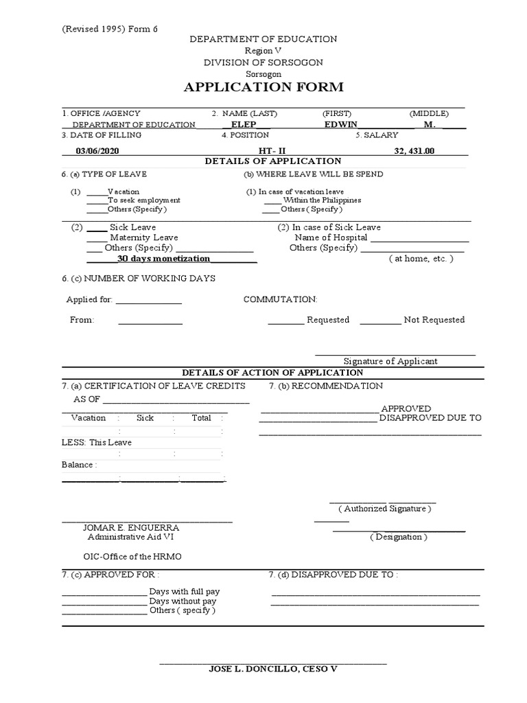Leave Form ( Form 6 ) | PDF | Sick Leave | Social Programs