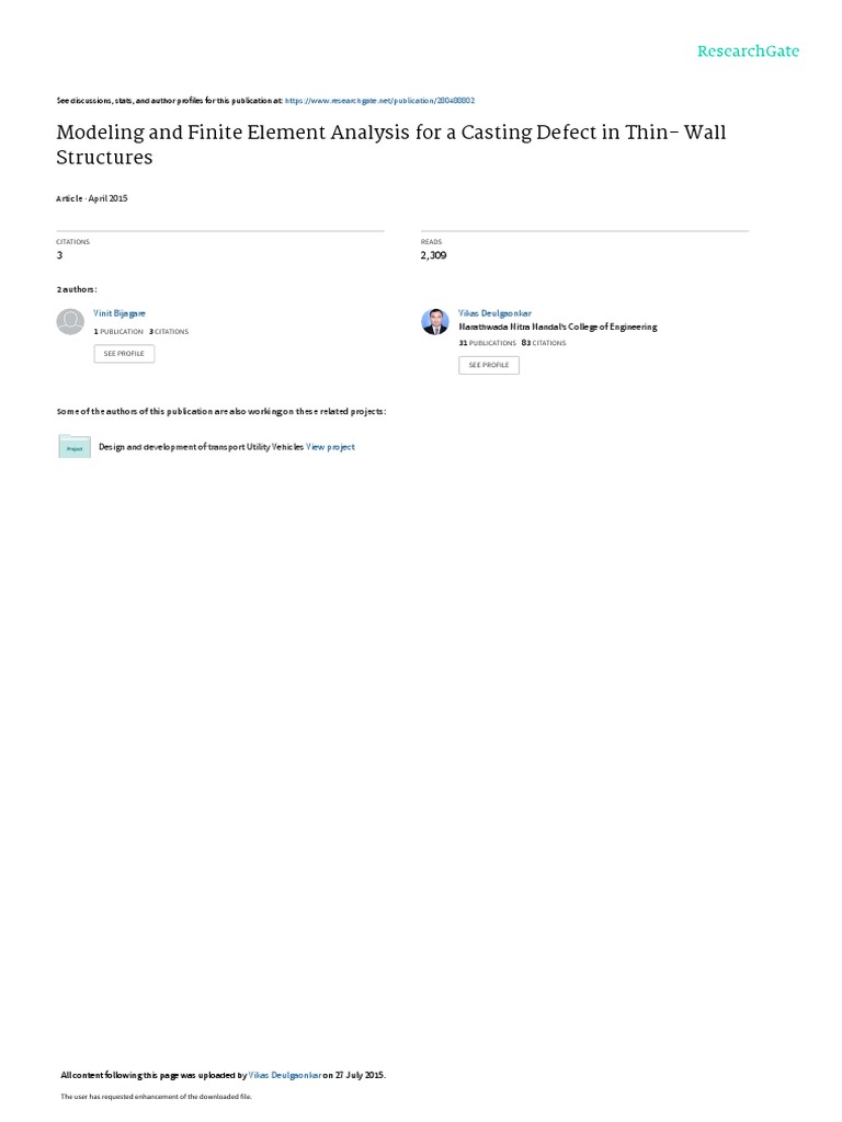 Modeling and Finite Element Analysis For A Casting Defect in Thin-Wall Structures | PDF ...