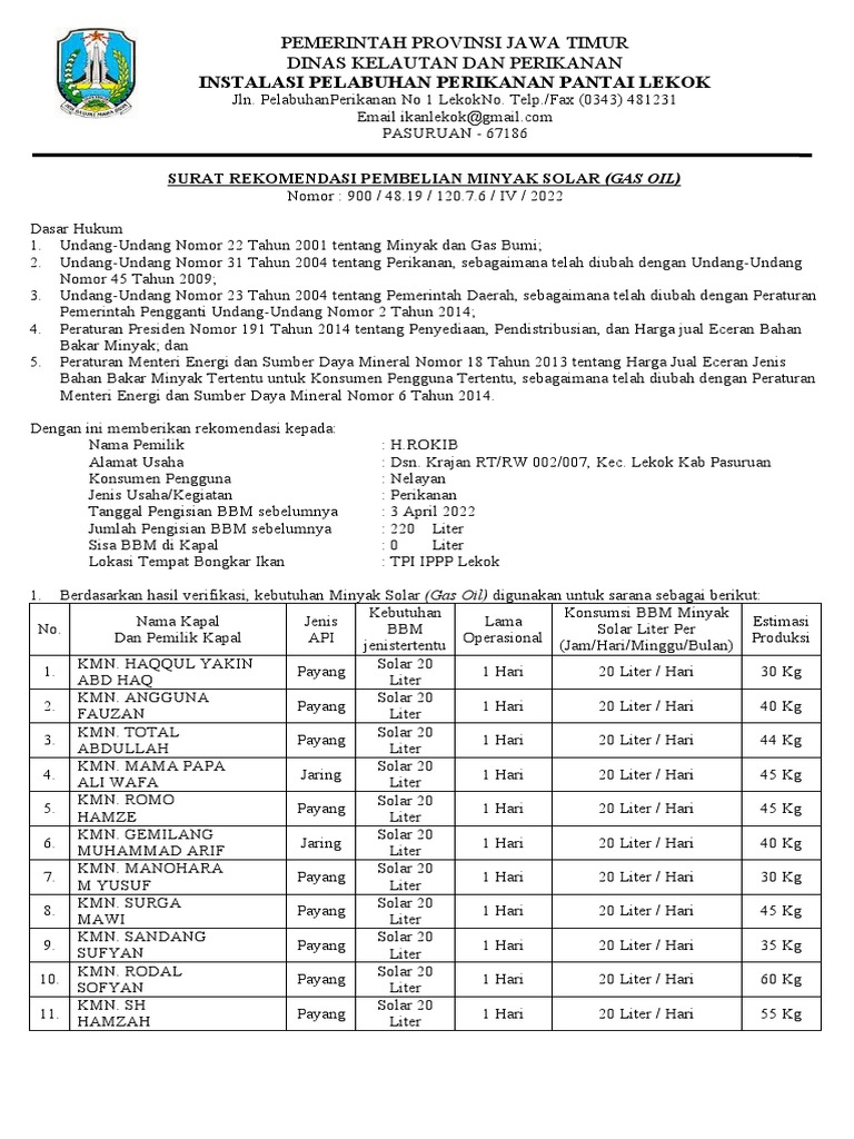 Surat Rekom Solar | PDF