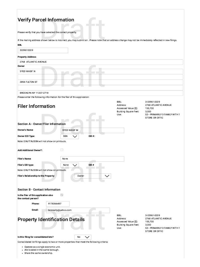 Draft Draft Draft Draft Draft: Verify Parcel Information | PDF ...