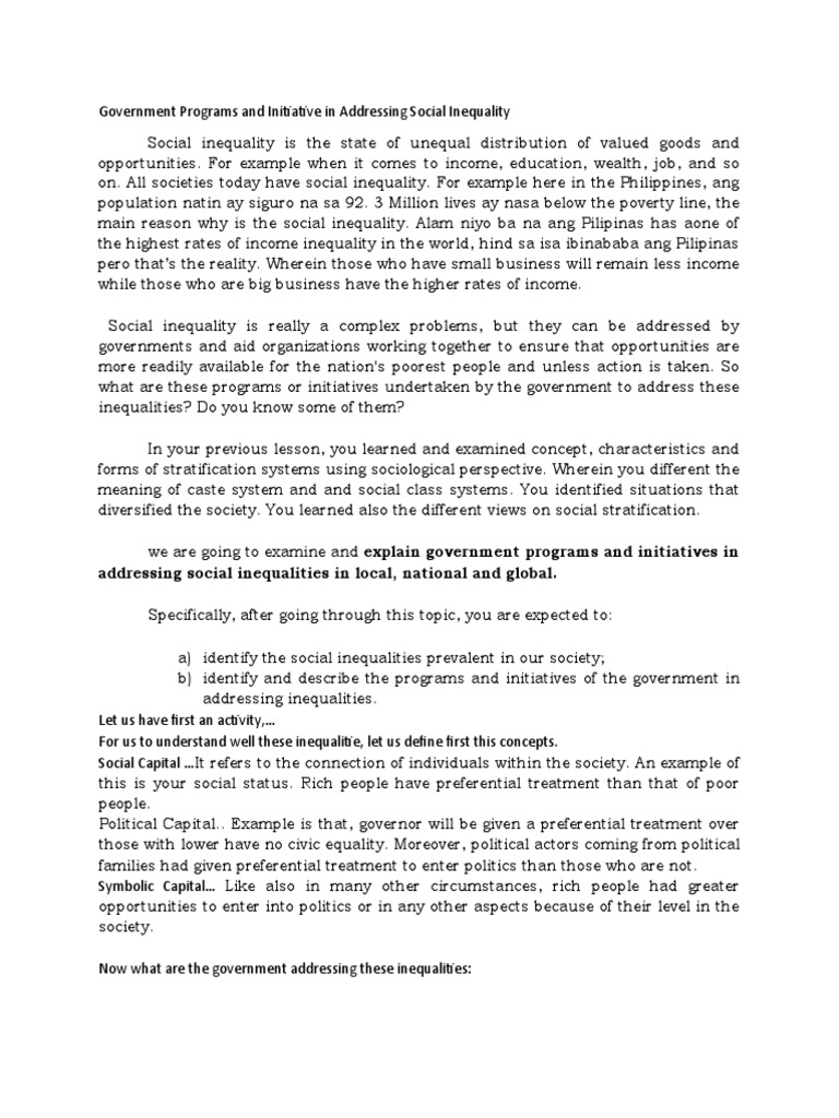 Government Initiatives on Social Inequality | PDF | Discrimination ...