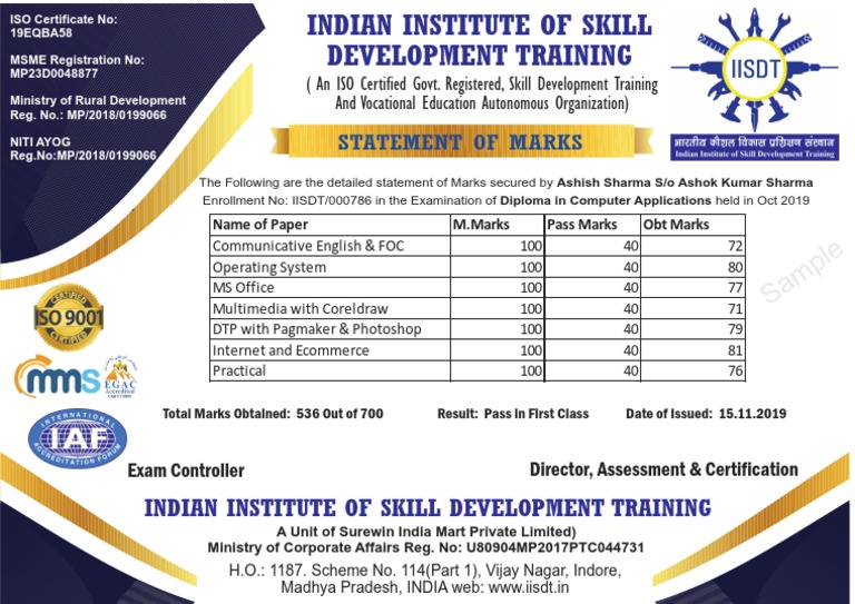 Sample: Indian Institute of Skill Development Training | PDF ...