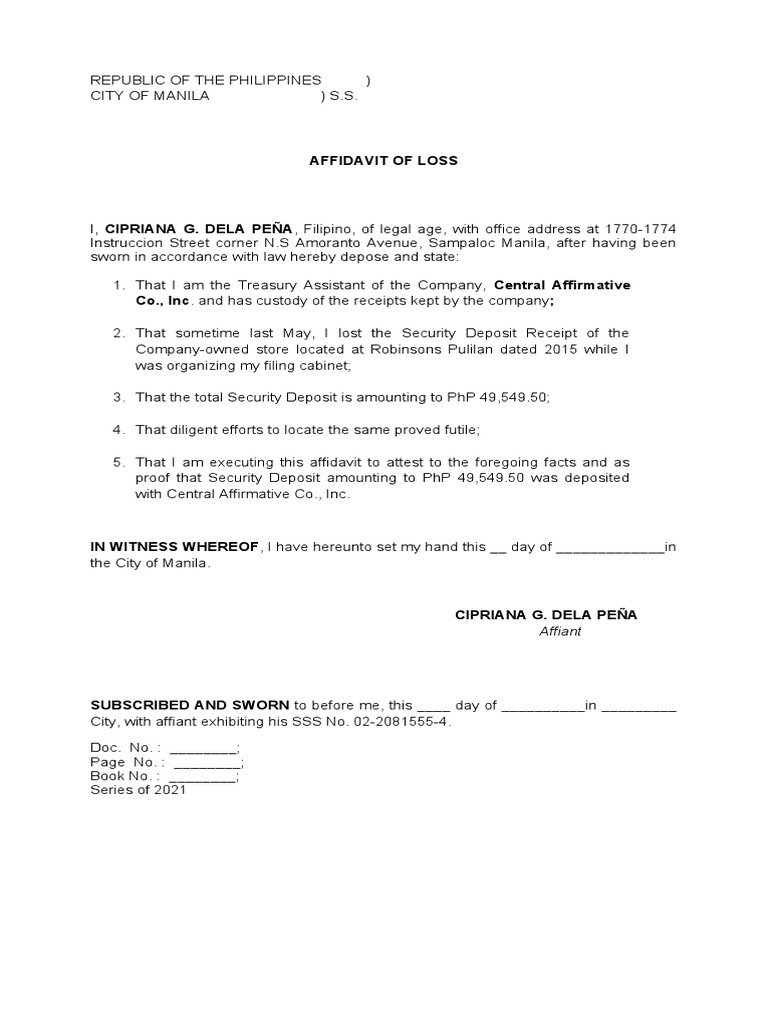 Affidavit of Loss Business Permit and Official Receipts | PDF