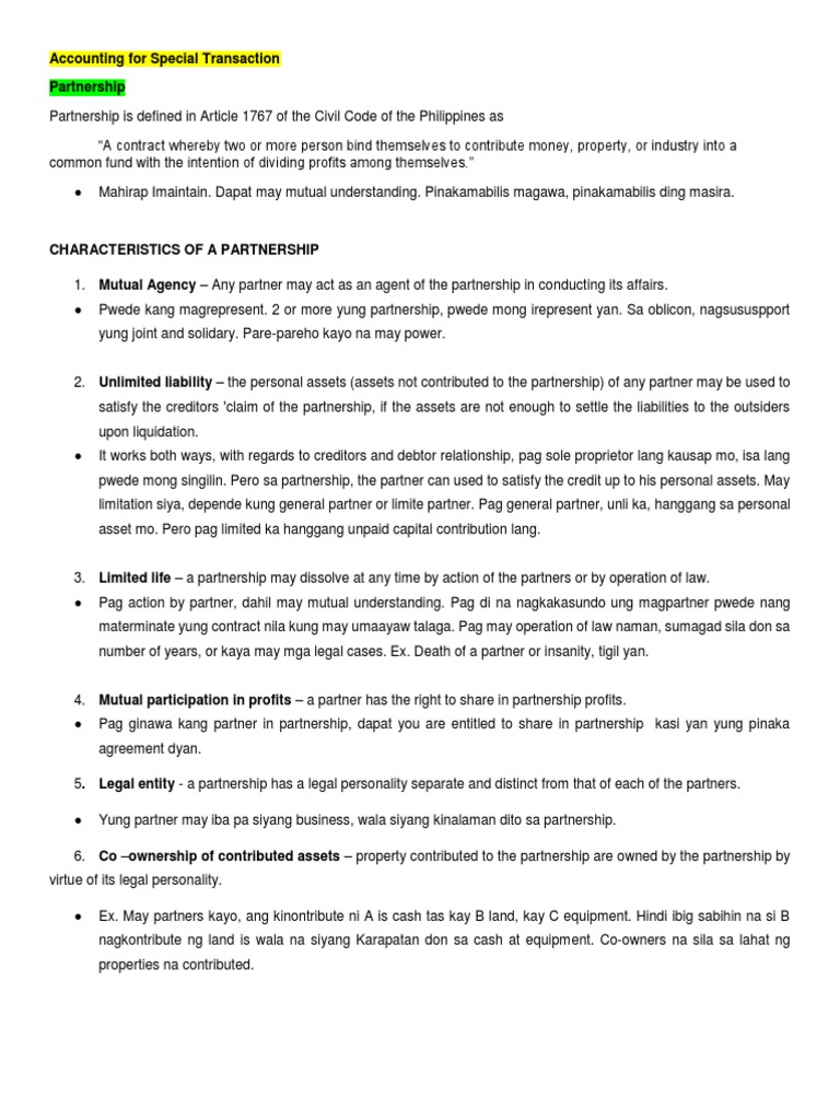 Accounting For Special Transaction | PDF | Partnership | Debits And Credits
