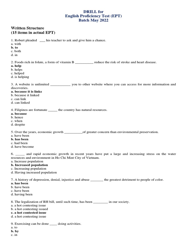 English Proficiency Test (EPT) Practice Questions: Analyzing Sample ...