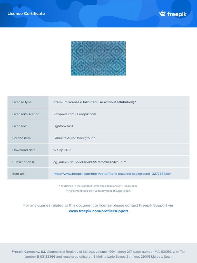 License Certificate: Premium License (Unlimited Use Without Attribution ...
