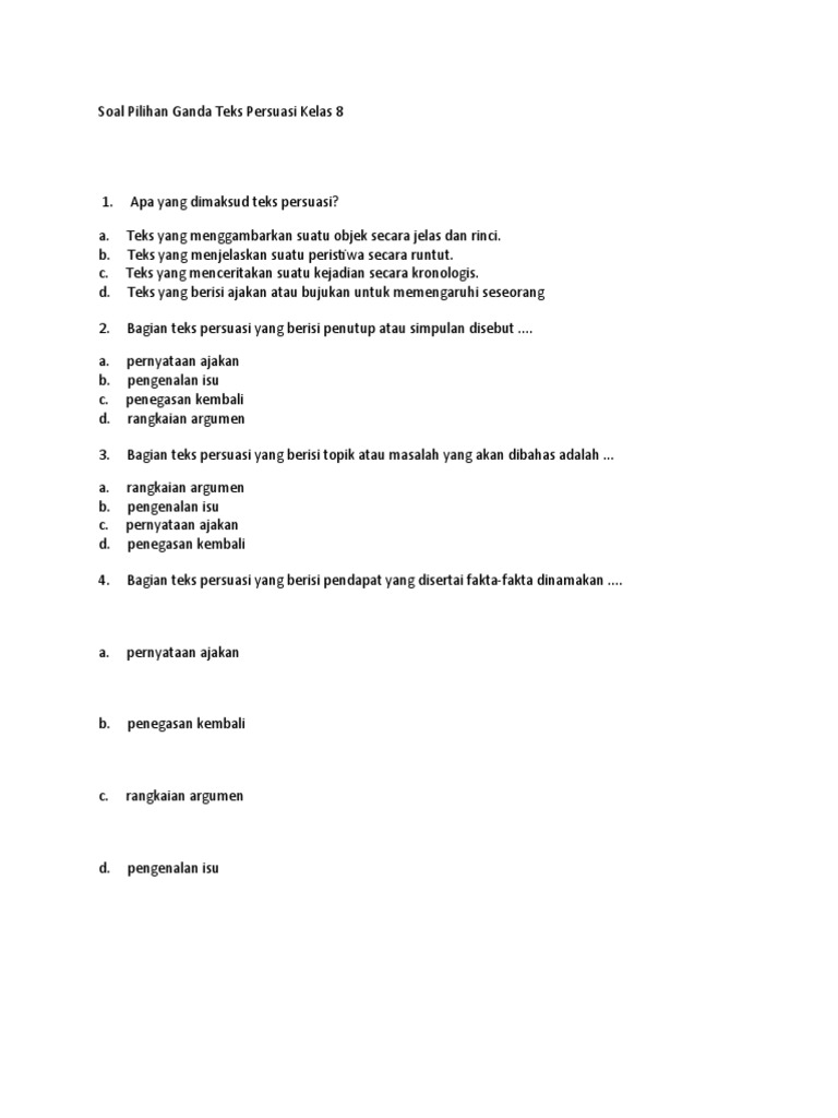 Soal Teks Persuasi Kelas 8 PG | PDF