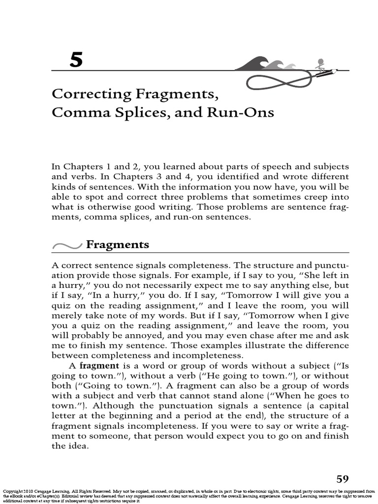 Correcting Fragments, Comma Splices, and Run-Ons | PDF | Comma | Syntax
