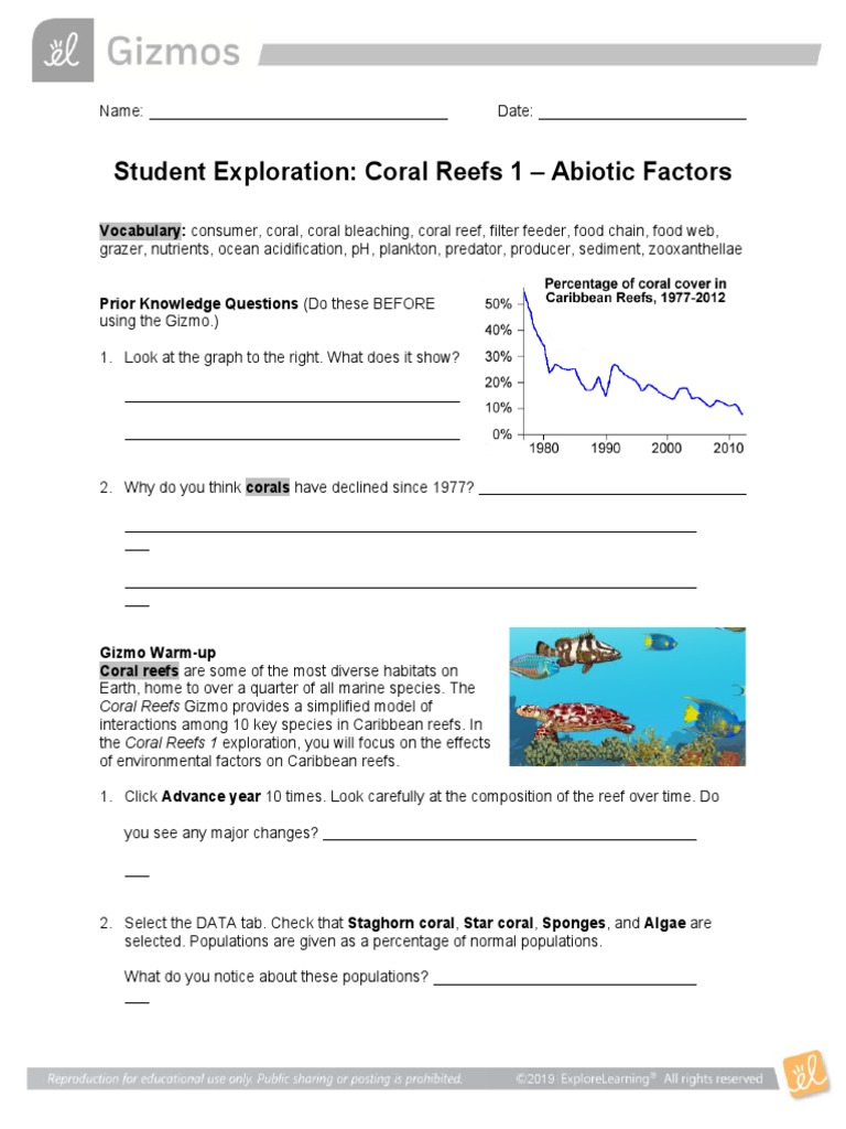 Student Exploration: Coral Reefs 1 - Abiotic Factors | PDF | Coral Reef ...