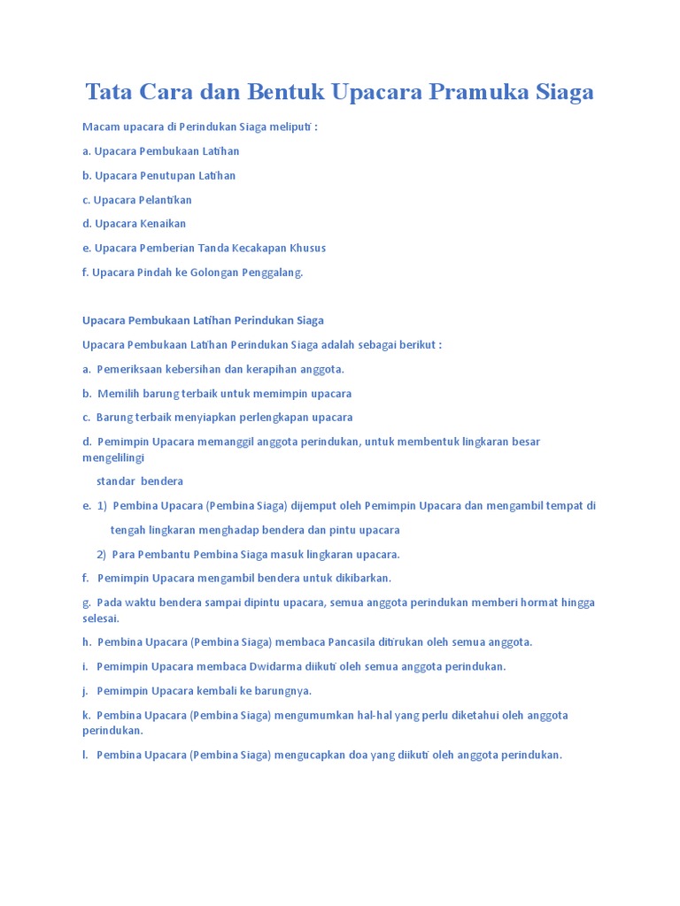 Tata Cara Dan Bentuk Upacara Pramuka Siaga | PDF