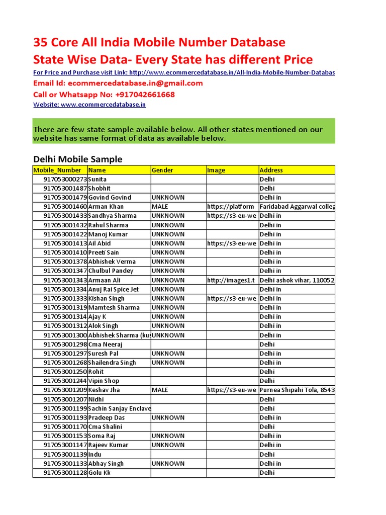 5 All India Mobile Database Sample | PDF
