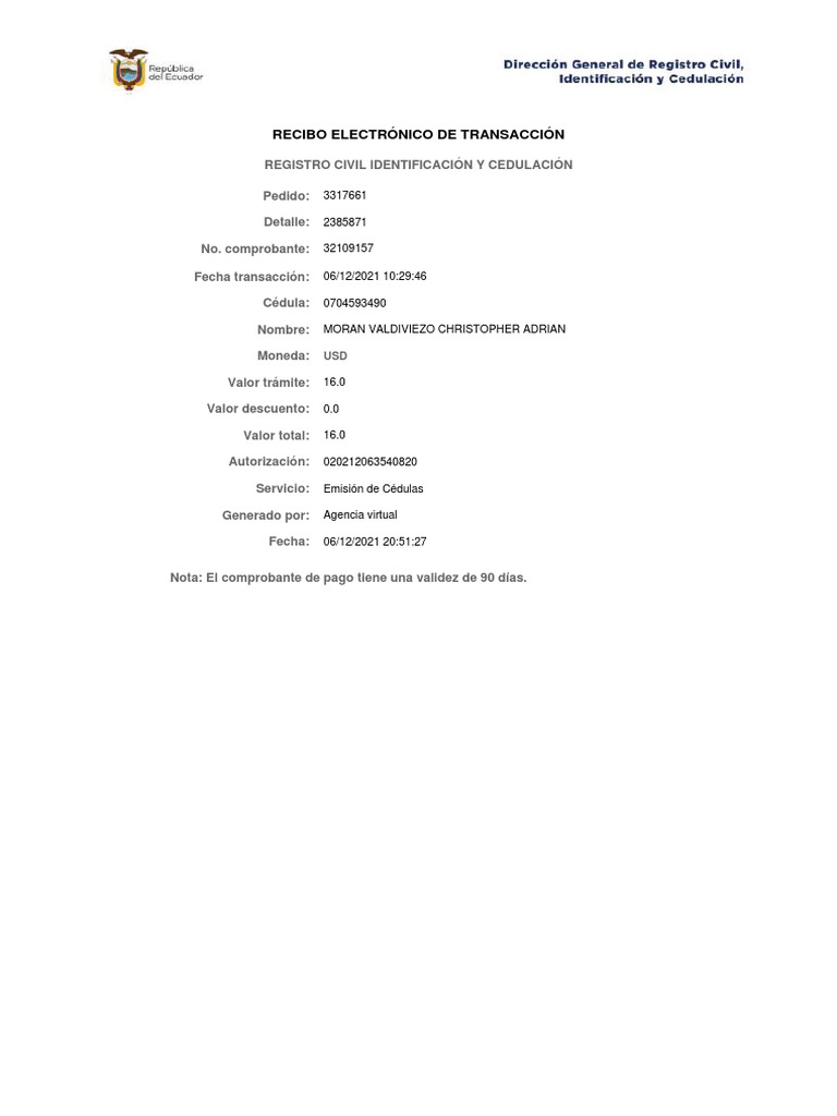 Comprobante de Pago de Cedula | PDF