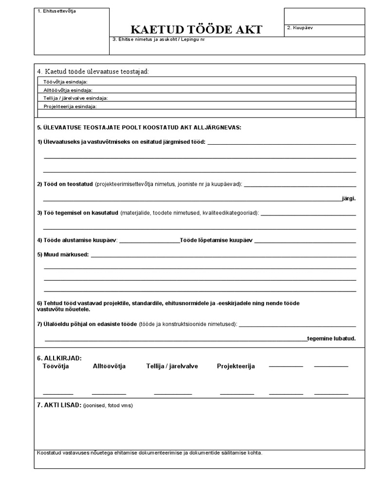 Kaetud Tööde Akt | PDF