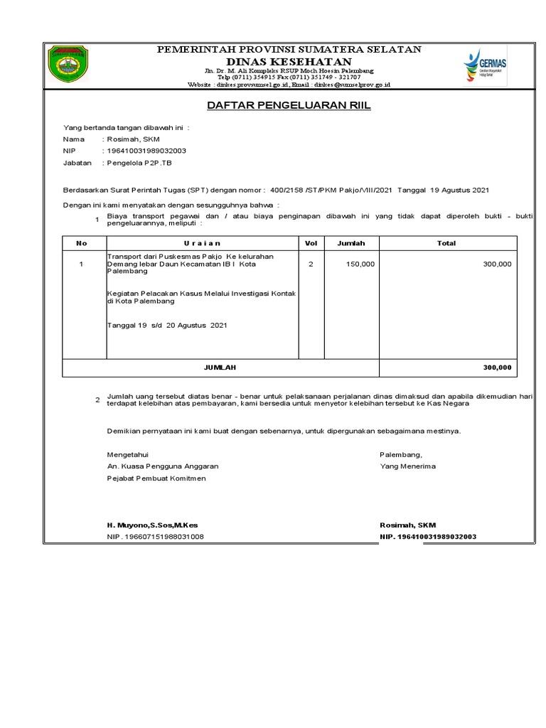 Contoh Kuitansi Dan Riil TB | PDF