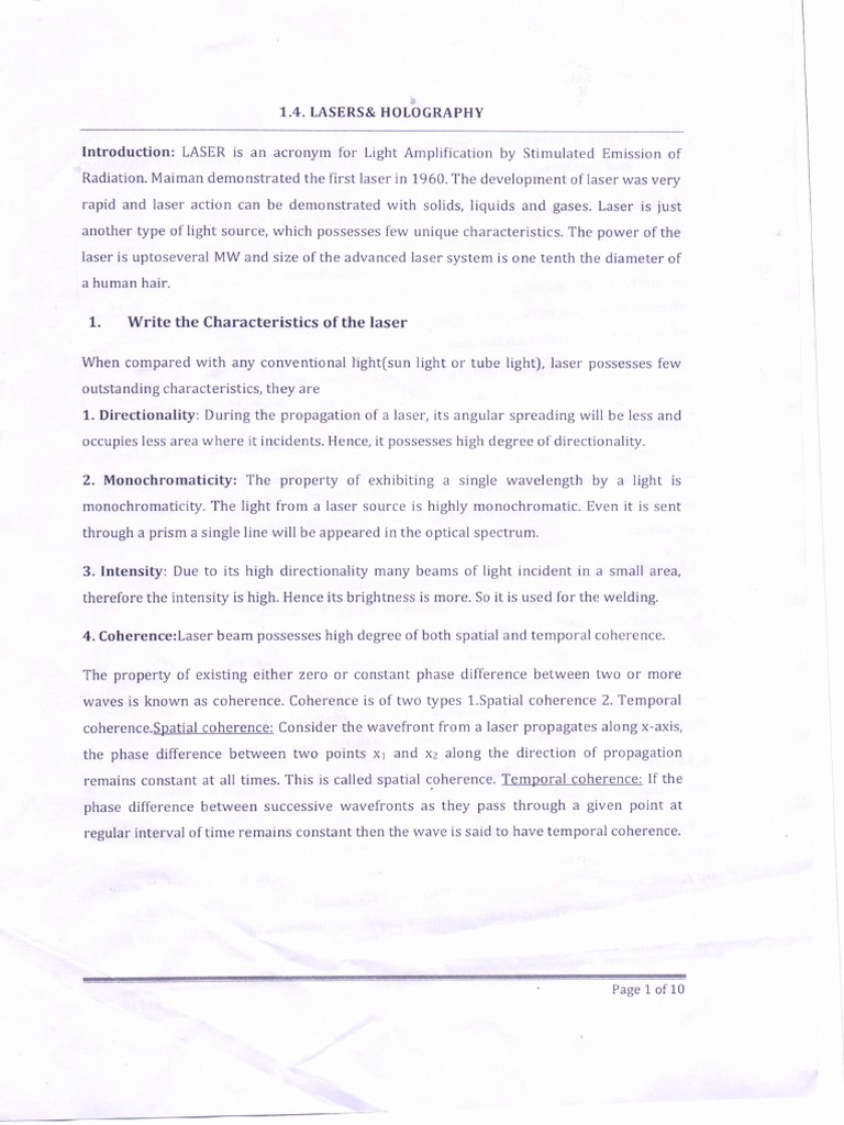 LASERS & HOLOGRAPHY | PDF | Laser | Holography