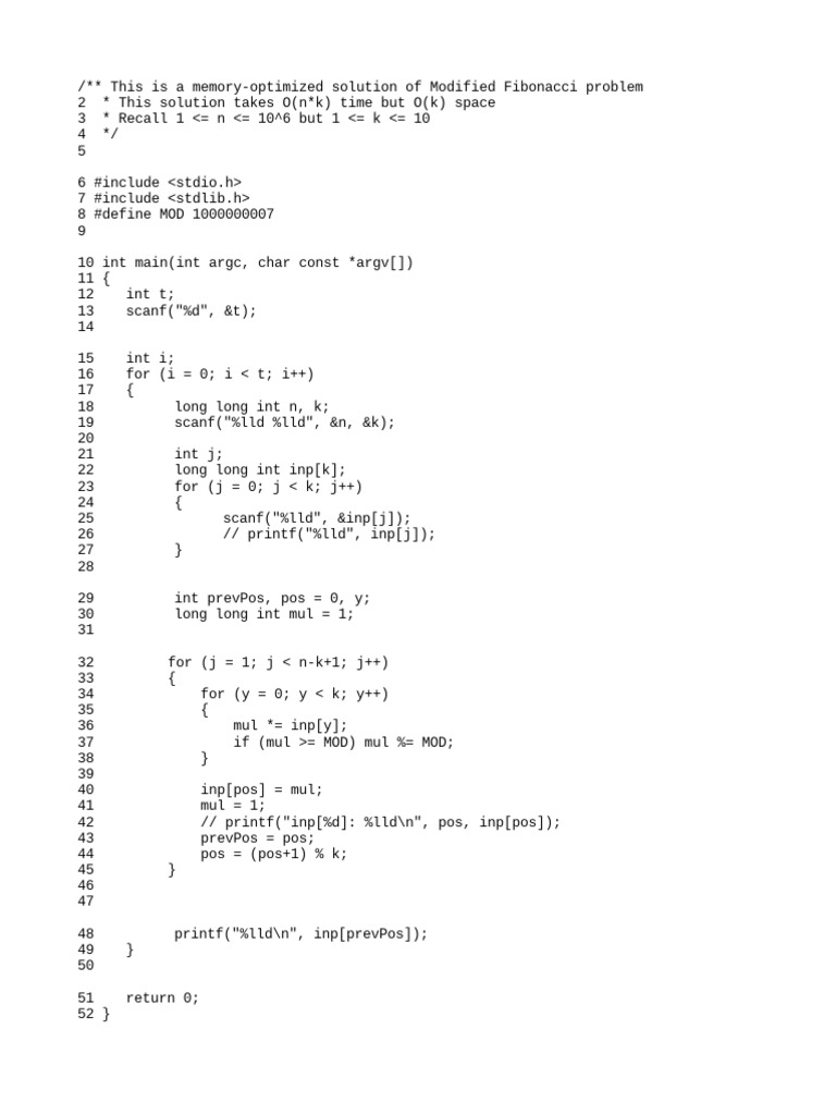 Modified Fibonacci Problem... Memory Optimized... | PDF